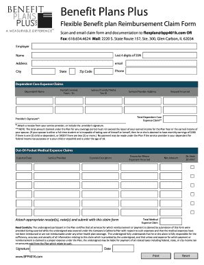 Fillable Online HRA Claim Form Benefit Plans Plus 401k Fax Email