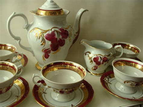 Serwis Kawowy Zloty Lisc Wawel Porcelana PRL 11617363993 Oficjalne