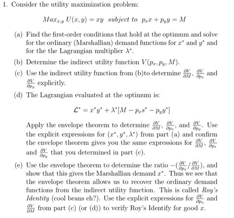 solved 1 consider the utility maximization problem maxx y