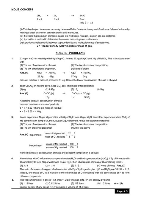 Mole Concept Notes For Class Iit Jee Neet