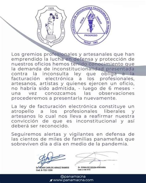 NO ADMITIDA LA LEY DE FACTURACIÓN ELECTRÓNICA Colegio Nacional de