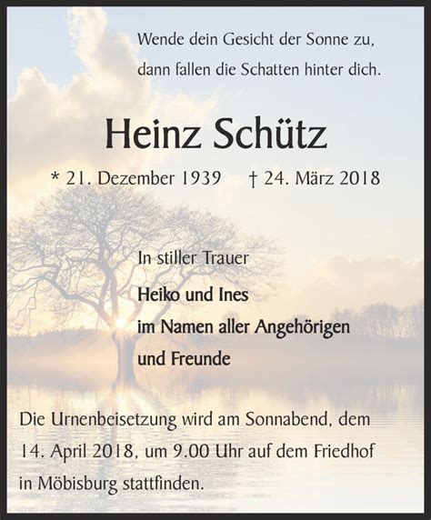 Traueranzeigen von Heinz Schütz trauer in thueringen de