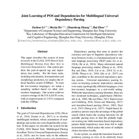 joint learning of pos and dependencies for multilingual universal dependency parsing acl anthology