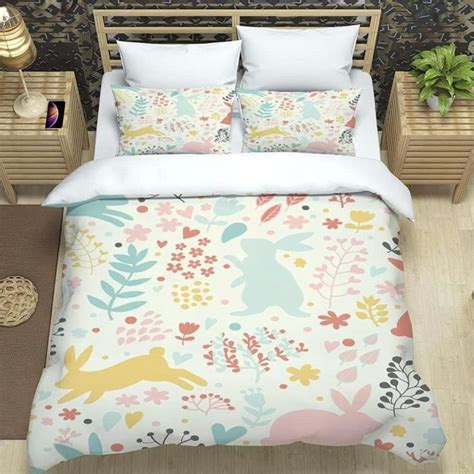 Housse de Couette Dessin Animé Lapin Imprimé Enfant Coton Microfibre