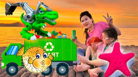 Changcady cùng máy xúc khủng long giải cứu sao biển và các con vật con