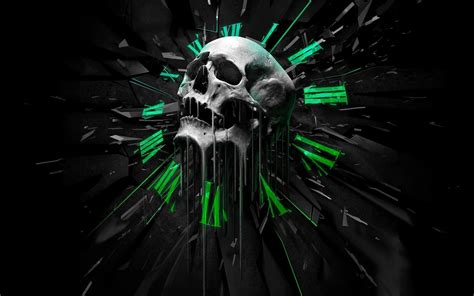 Papel de parede arte digital monocromático verde crânio Trevas