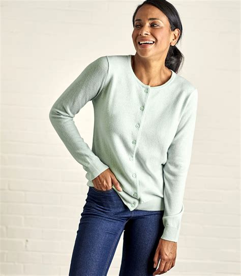 Cool Mint Womens Cashmere Merino Classic Crew Neck Cardigan