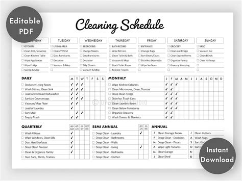 Editable Cleaning Schedule Printable Weekly Monthly Yearly Cleaning