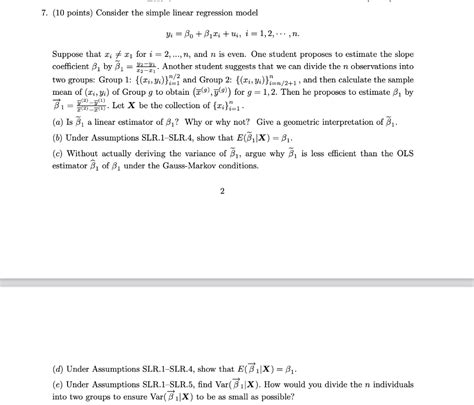 7 10 points consider the simple linear regression