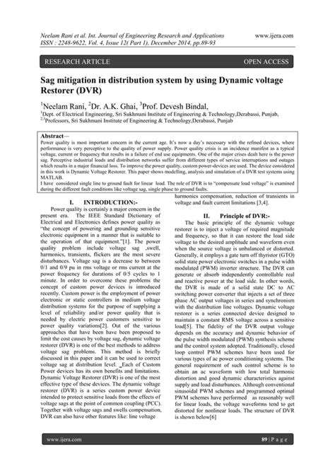 sag mitigation in distribution system by using dynamic voltage restorer dvr pdf