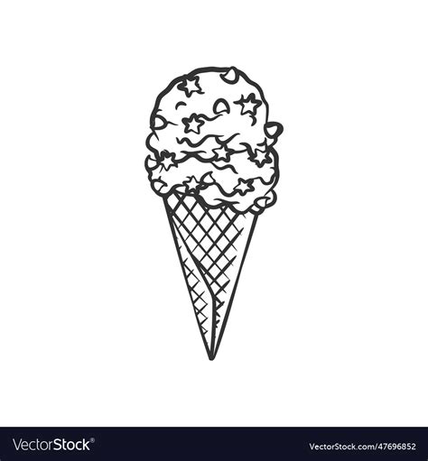 Ice Cream Cone Line Art Sketch Royalty Free Vector Image