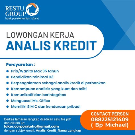 Lowongan Kerja September 2023 BPR RESTU GROUP Analis Kredit SCU