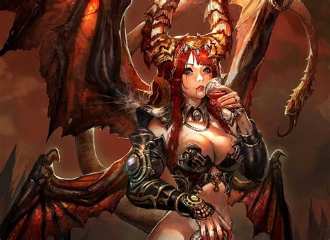 Beings Breast Demon Fantasy Girls Horns Supernatural Wings Hd Wallpaper Wallpaperbetter