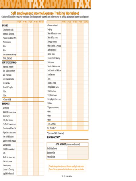 Self Employment Income Expense Tracking Worksheet Excel 2020 2022