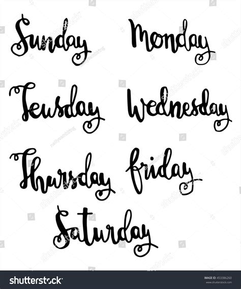 Handwritten Days Week Monday Tuesday Wednesday Vector De Stock Libre