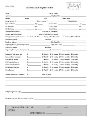 Fillable Online Benevolence Assistance Request Form Victory Church