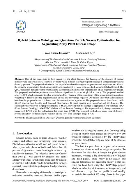 pdf hybrid between ontology and quantum particle swarm optimization for segmenting noisy plant