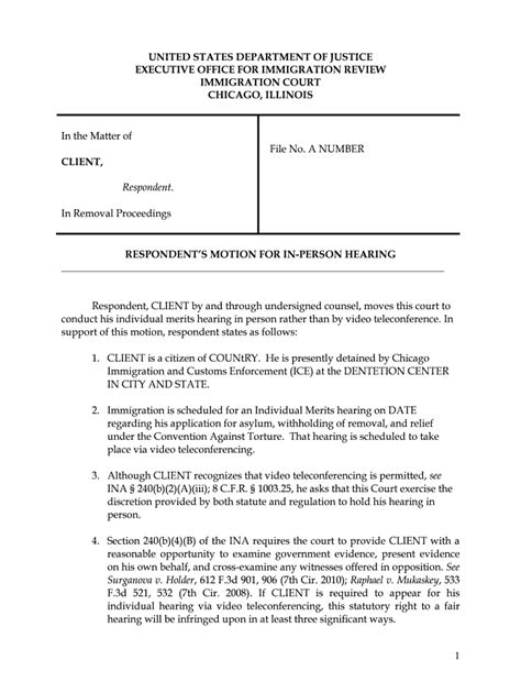 Fillable Online RESPONDENTS MOTION FOR IN PERSON HEARING Fax Email