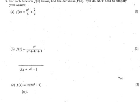 solved 9 for each function f x below find the derivative