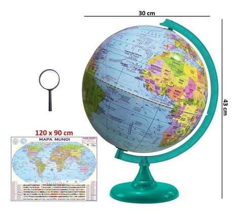 Globo Terrestre Político 30cm Brinde Lupa Mapa Mundi Frete grátis