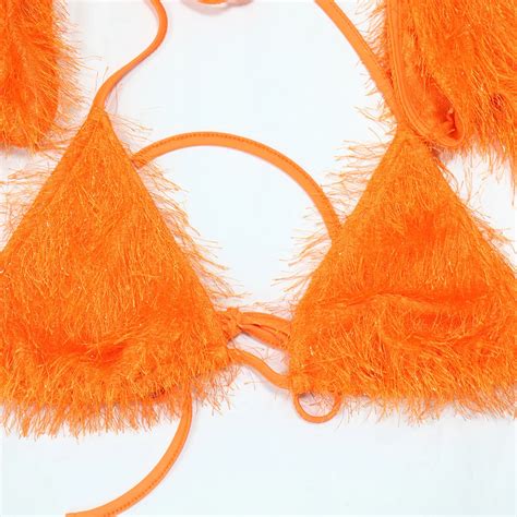 2024 Women Sexy Fur Orange Three Piece Skirts Set Fashion Backless Long Sleeve Cover Up Tops