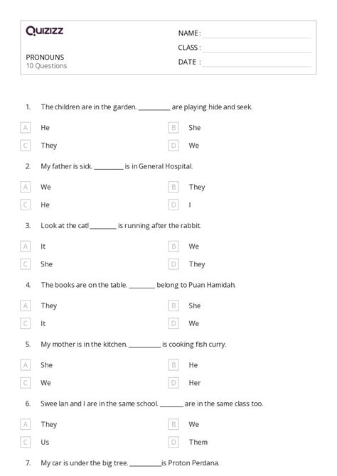 50 Pronouns Worksheets For 1st Class On Quizizz Free Printable