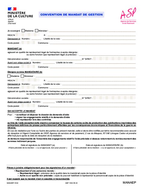 Remplissable En Ligne MODELE De CONVENTION DE MANDAT DE GESTION ET