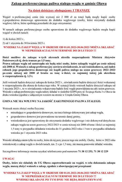 Masz jeszcze czas Złóż wniosek o zakup węgla Olawa24 pl