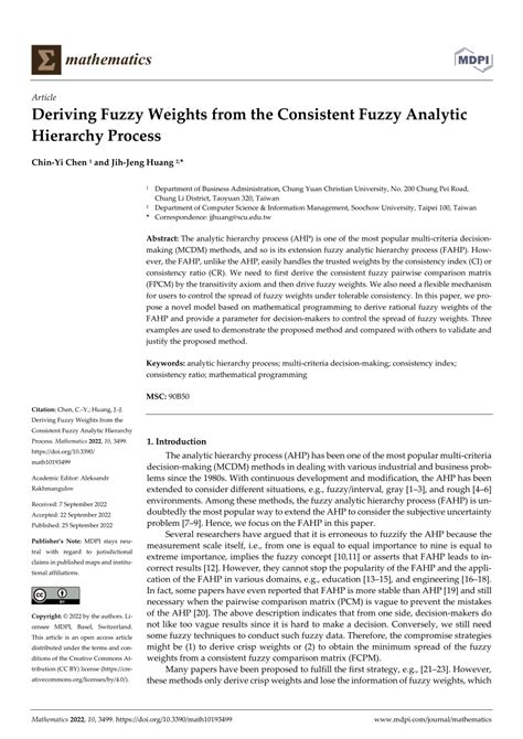 pdf deriving fuzzy weights from the consistent fuzzy analytic hierarchy process