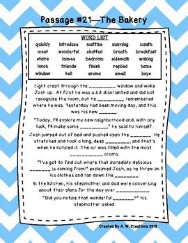 Third Grade Cloze Reading Passages Set C 21 33 By A W Creations
