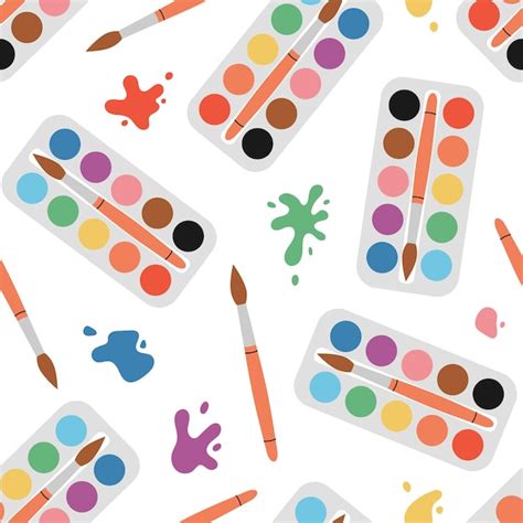 Premium Vector Seamless Pattern With Set Of Watercolor Paints Brush