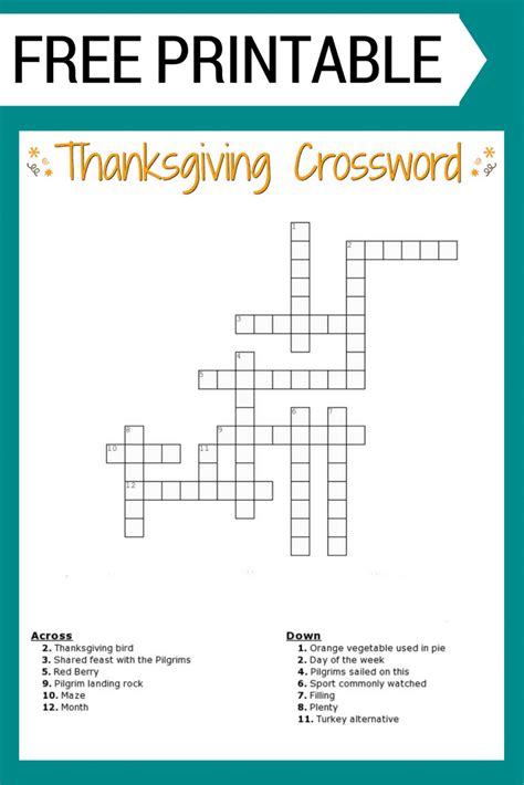 Free Printable Thanksgiving Crossword Puzzles
