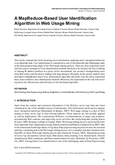 pdf a mapreduce based user identification algorithm in web usage mining rakhi garg