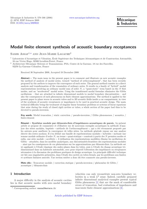 pdf modal finite element synthesis of acoustic boundary receptances