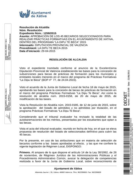 Completable En línea xativa Resoluci d Alcaldia 45 Becaris