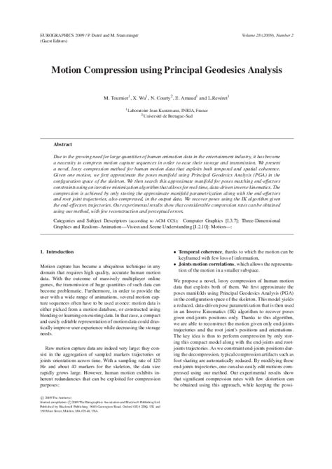 pdf motion compression using principal geodesics analysis xiaomao wu