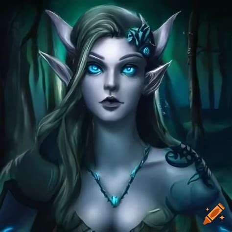 Female Night Elf Druid Princess In Front Of A Waterfall On Craiyon