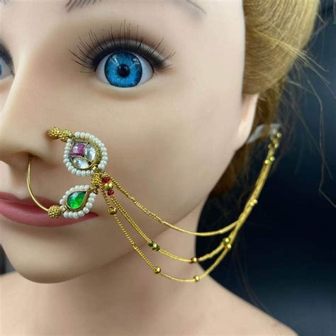Zevar I Gold Plated Pachi Kundan Studded Chained Nose Ring At Rs 360 00