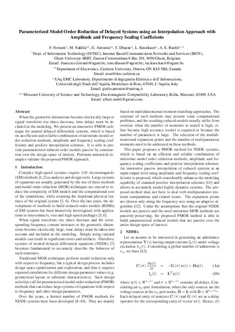 pdf parameterized model order reduction of delayed systems using an interpolation approach