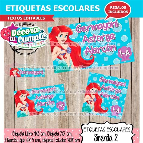 Etiquetas Escolares Sirenita Princesa Ariel Sirena L En