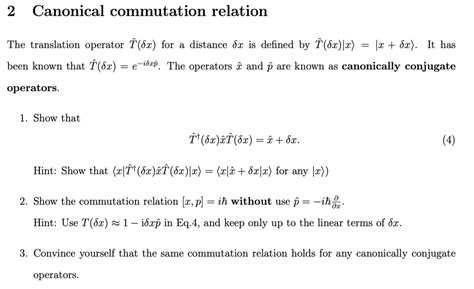 solved 2 canonical commutation relation the translation