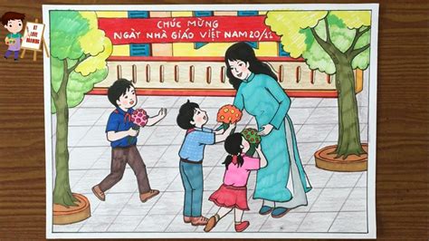 Top với hơn 65 tranh vẽ học sinh tặng hoa cô giáo không thể bỏ qua