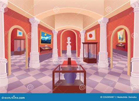 Interior De Dibujos Animados De La Galería De Arte De Museo Ilustración