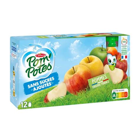 POM POTES Gourdes compote pomme nature sans sucres ajoutés 12x90g pas