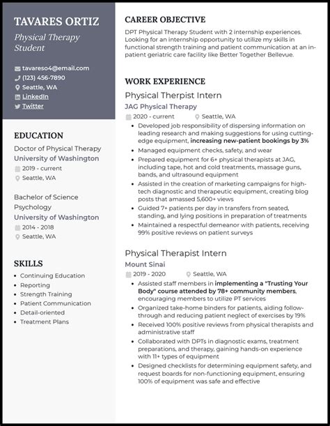 5 Physical Therapy Student Resume Examples Templates