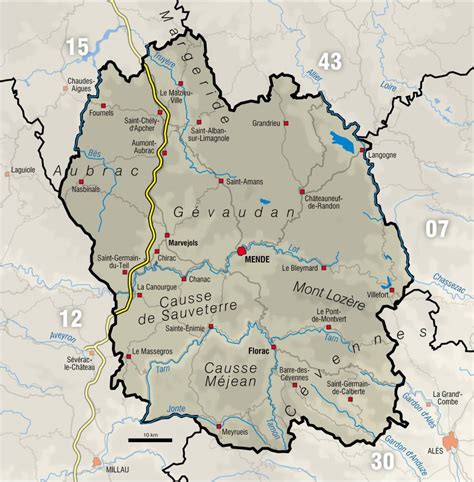 Carte de la Lozère Lozère carte du département 48 villes tourisme