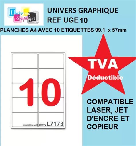 PLANCHES A4 DE 10 Étiquettes autocollantes blanches 99 1 x 57 mm type