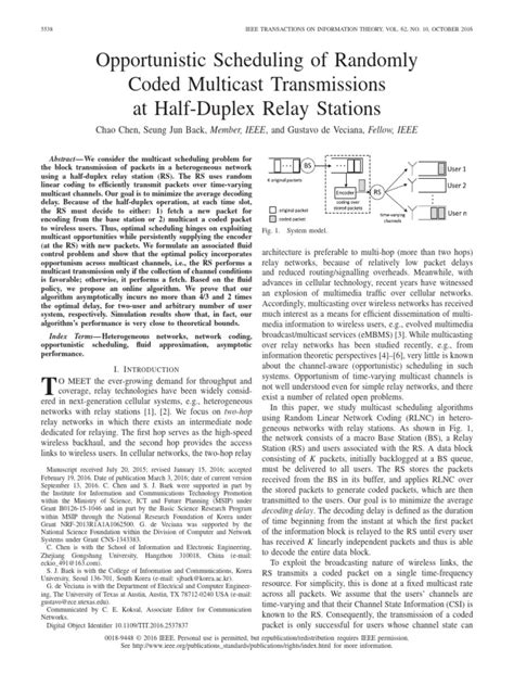 [7] opportunistic scheduling of randomly coded multicast transmissions at half duplex relay