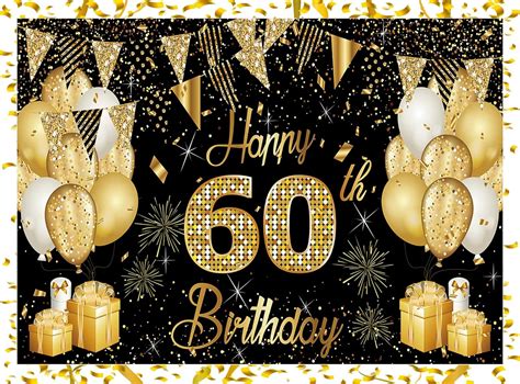 Amazon 60th Birthday Decorations 7x5ft Balck And Gold Sign Poster