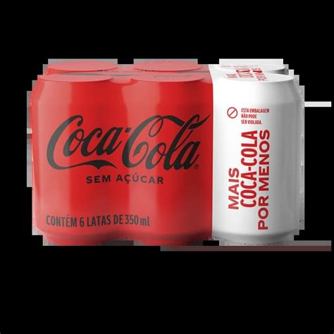 Pack Refrigerante Sem Açúcar Coca Cola Lata 6 Unidades 350ml Cada Leve